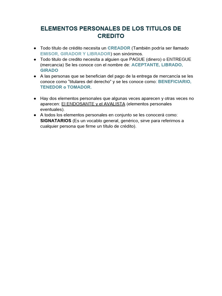 Elementos Personales de Los Titulos de Credito | PDF