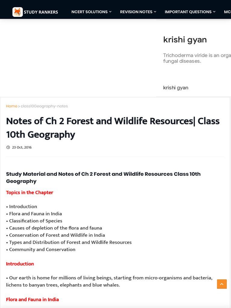 Notes of Ch 2 Forest and Wildlife Resources_ Class 10th Geography | PDF