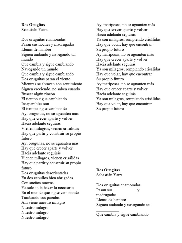 Dos Oruguitas Lyrics Analysis | PDF