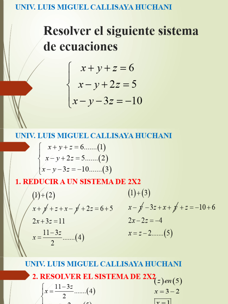 Sistema de Ecuaciones 3X3 | PDF