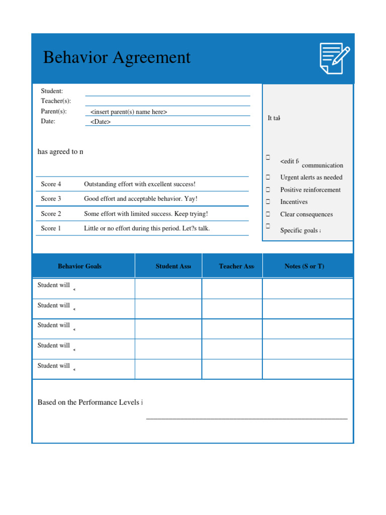 Behavior Agreement | PDF | Behavioural Sciences | Behavior Modification