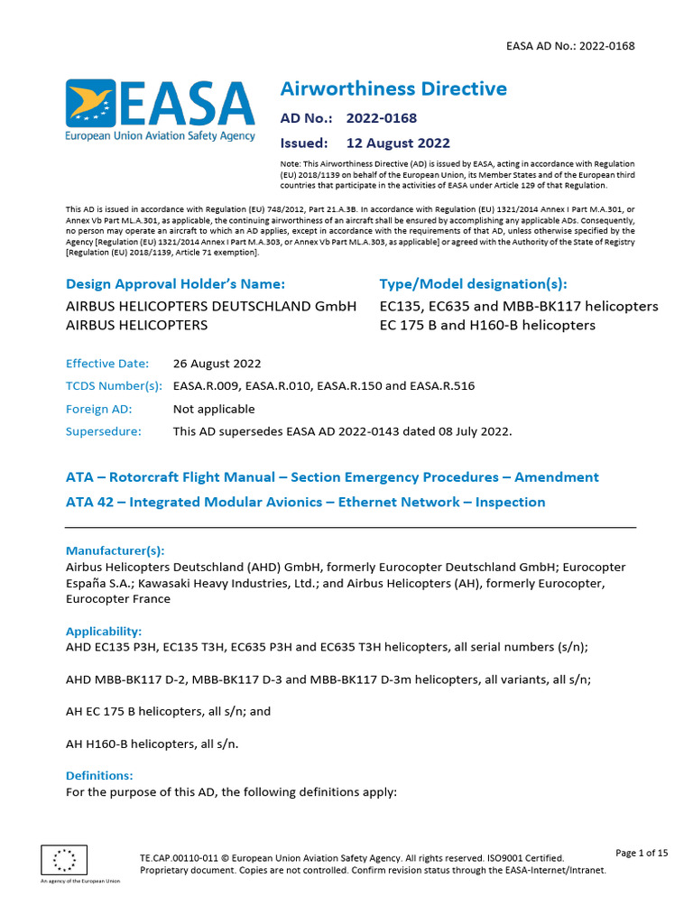 Easa Ad 2022-0168 1 | Download Free PDF | Aviation | Transport