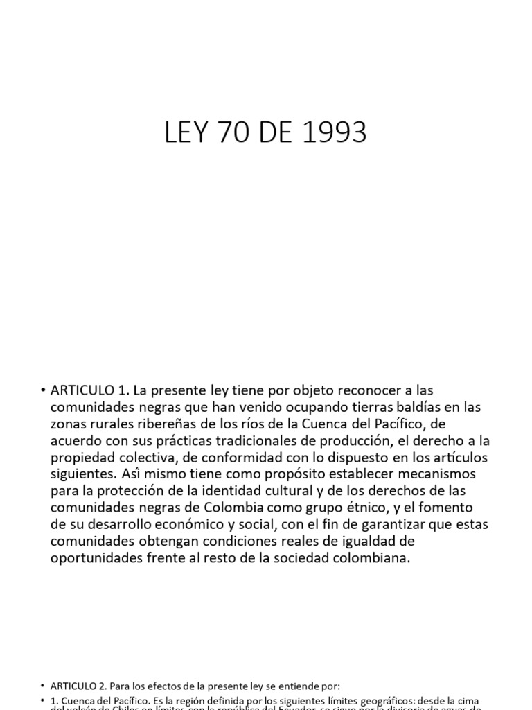 Ley 70 de 1993: Derechos de Comunidades Negras | PDF | Propiedad | Colombia