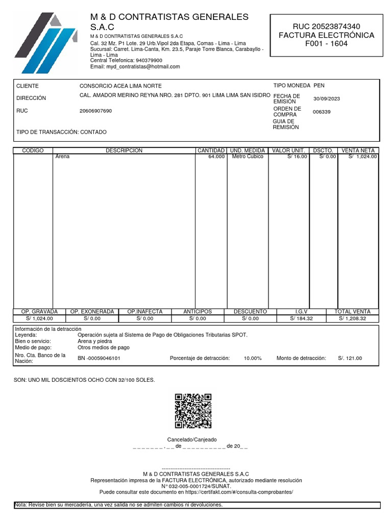 Factura Electrónica M&D Contratistas | PDF | Finanzas personales ...