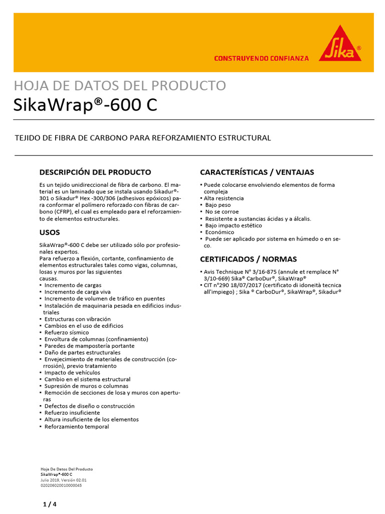HT - Sikawrap 600 | PDF | Hormigón | Epoxy
