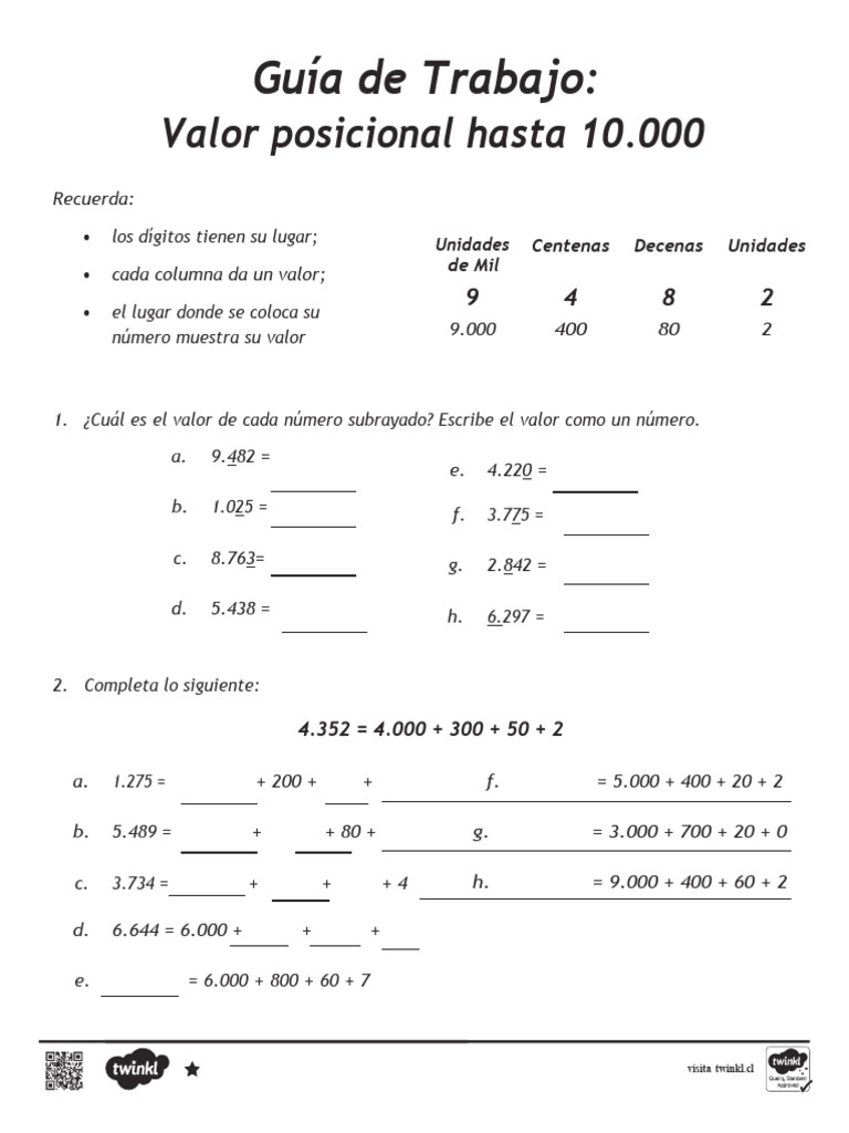 Hoja de Trabajo Valor Posicional 2 | PDF | Notación Matemática | Notación