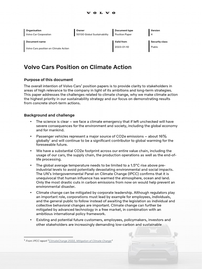 Volvo Cars Climate Action Position Paper | PDF | Climate Change ...