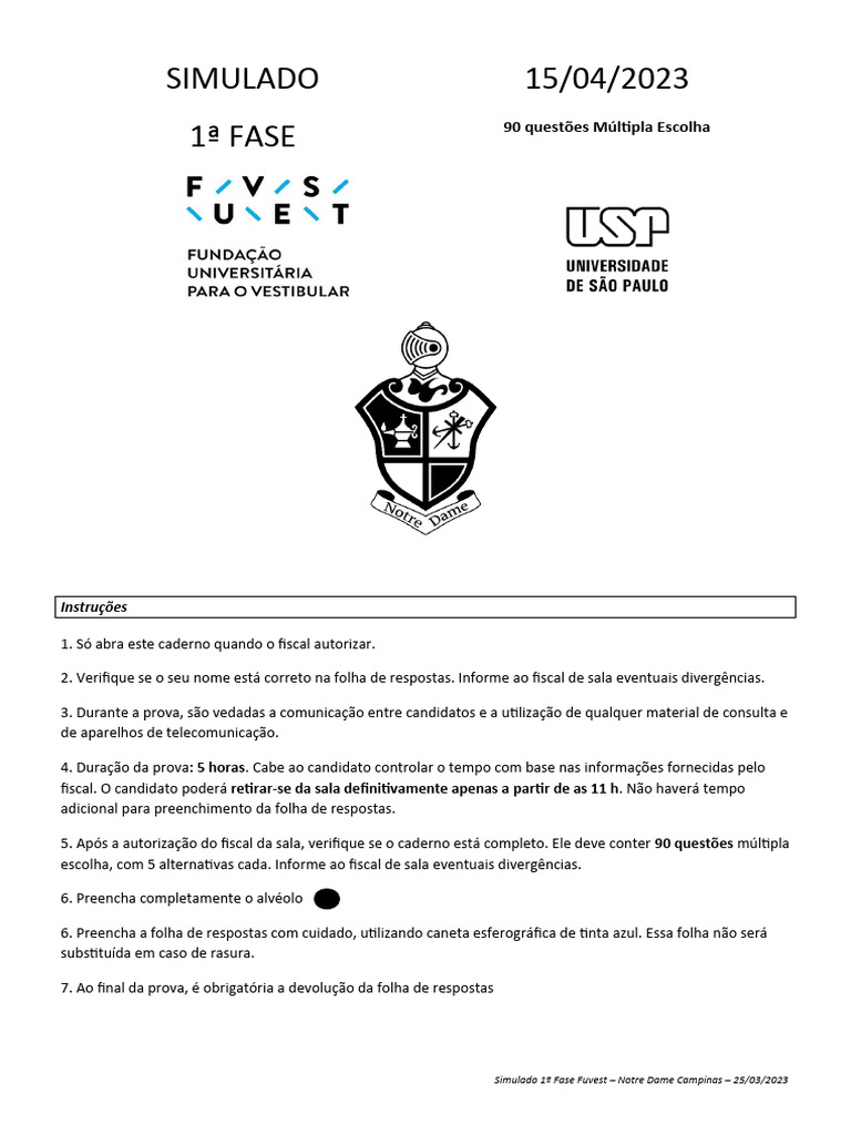 Simulado Fuvest 1 Fase 150423 Com Gabarito | PDF | Imigração | Donald Trump