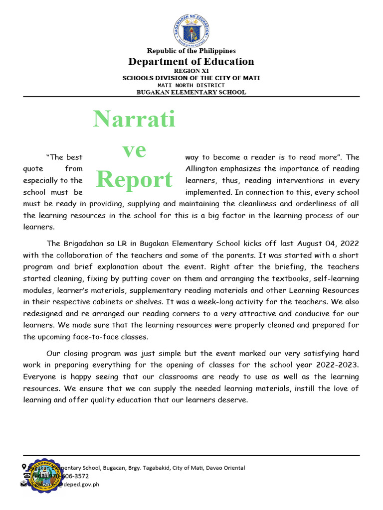 Brigadahan sa LR Activities Report | PDF | Cognition | Behavior ...
