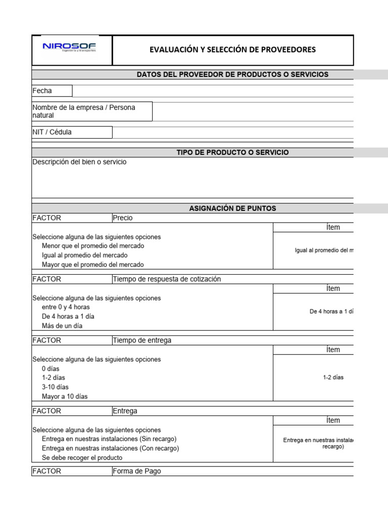 Sgi-For-023 Rev. 00 Evaluación y Selección de Proveedores Lista Ok ...