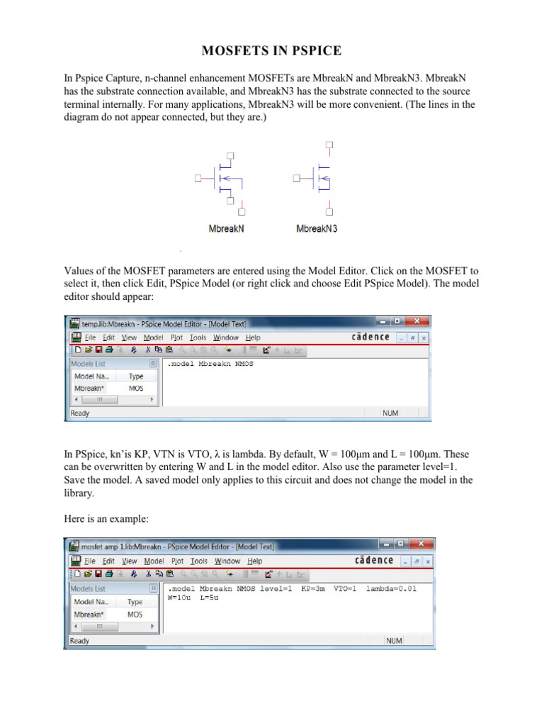 MOSFET Modeling in PSpice | PDF