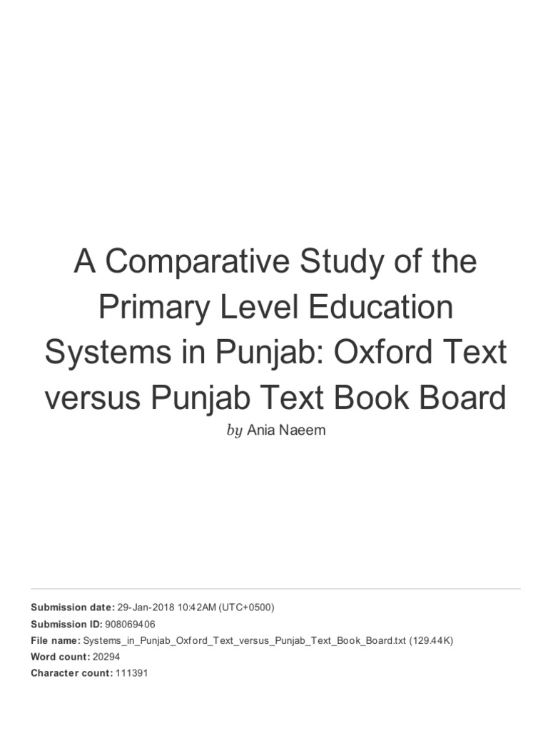 A Comparative Study Of The Primary Level Education Systems In Punjab