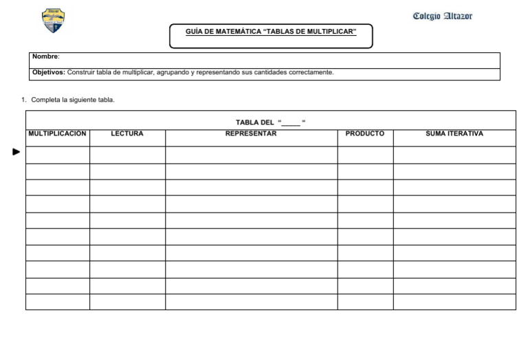 Guía Plantillas para completar Tablas de multiplicar | PDF