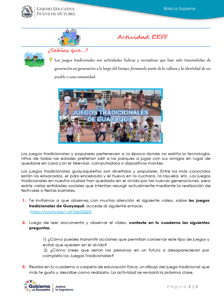 Actividad EEFF Juegos Tradicionales de Guayaquil Basica Superior | PDF