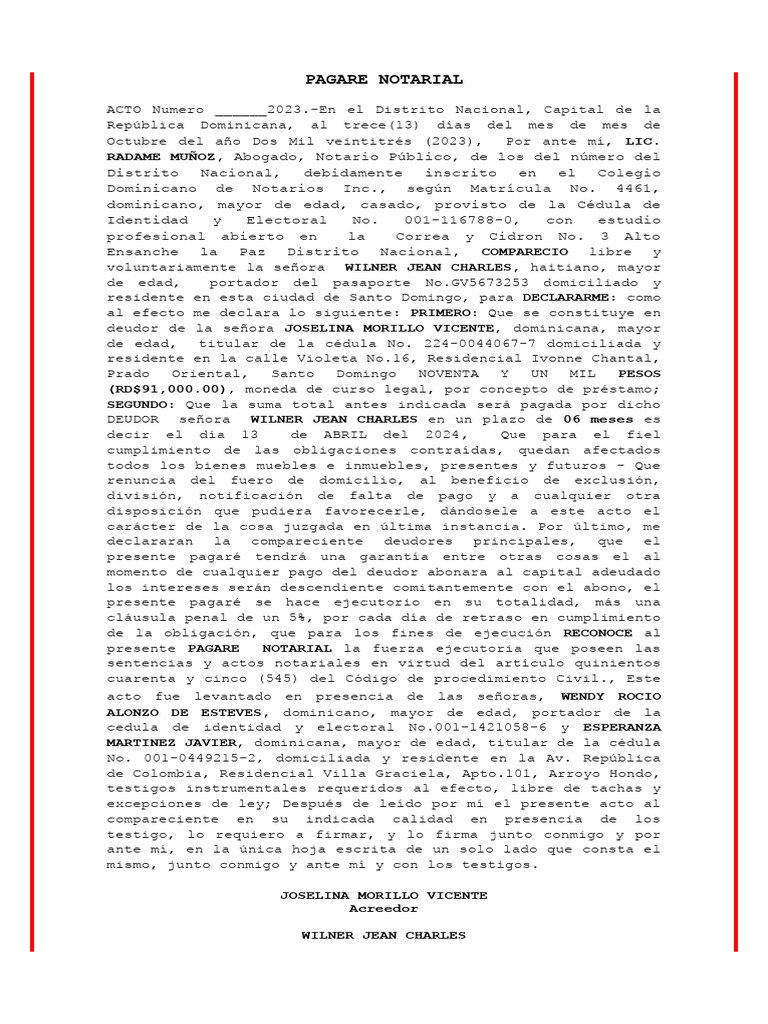 PAGARE NOTARIAL MANUEL COLMADO HANDO | PDF | República Dominicana ...