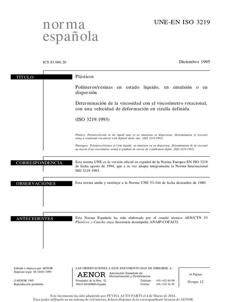 Une Iso 3219 1995 Viscosidad | PDF