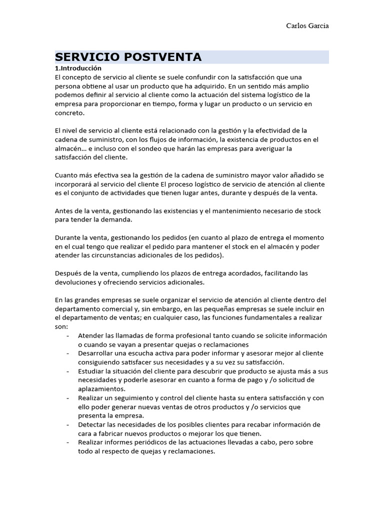 Servicio Postventa | PDF
