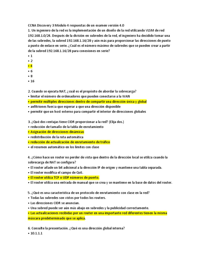 Ccna Discovery 3 Módulo 4 Respuestas De Un Examen Versión 4 Pdf