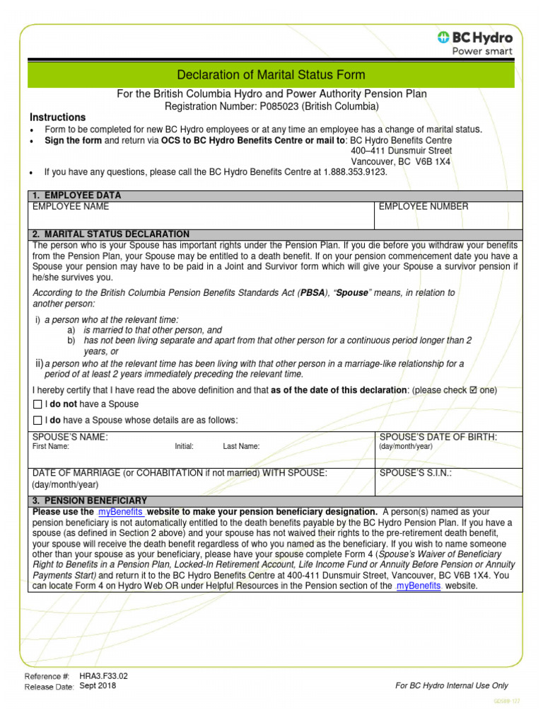 Declaration of Marital Status Form | PDF | Pension | Spouse