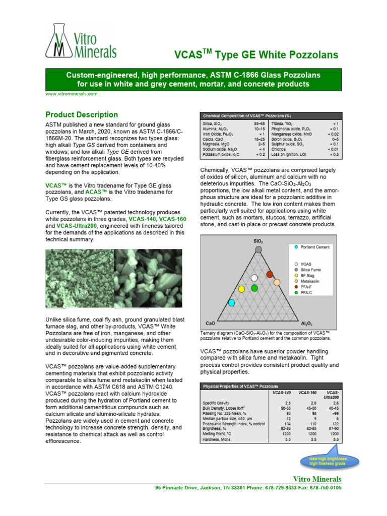 VCAS Type GE White Pozzolans TDS 200601 | PDF | Concrete | Cement