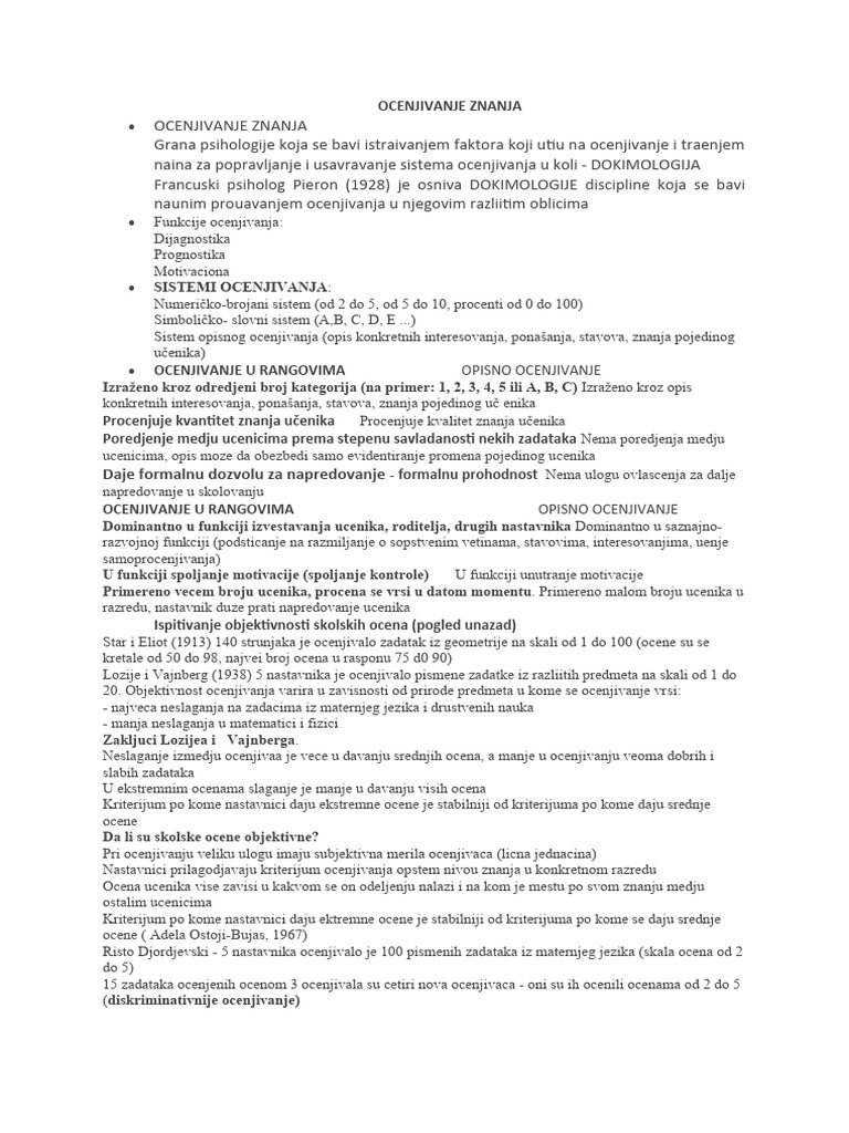 Ocenjivanje Znanja | PDF