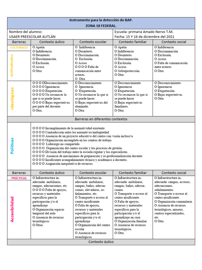 Instrumento para La Detección de BAP | PDF | Enseñando | Salón de clases