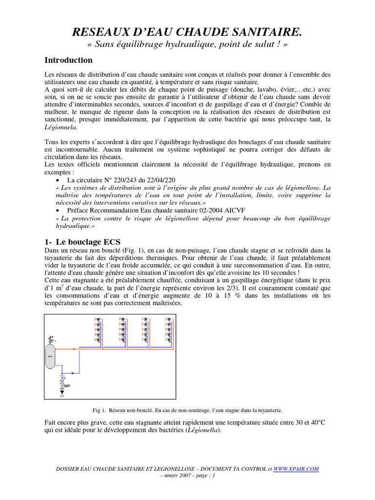 Équilibrage Hydraulique et Légionellose | PDF | Soupape | Tuyau