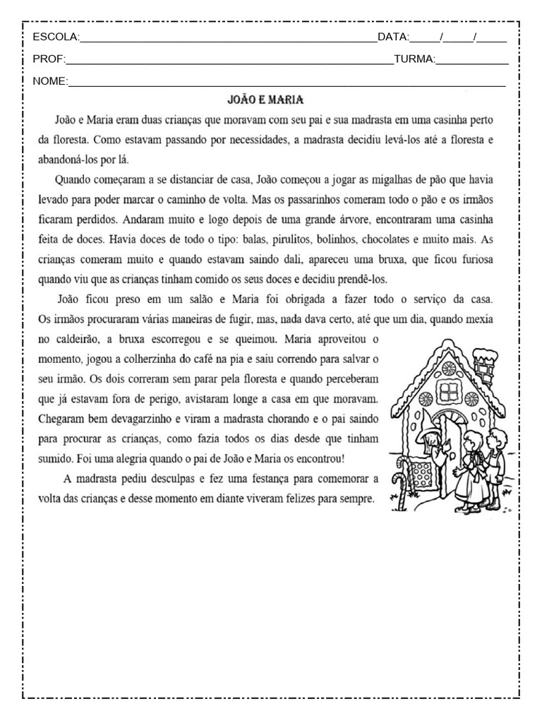 Interpretacao-De-Texto-Joao e Maria 4 Ano | PDF