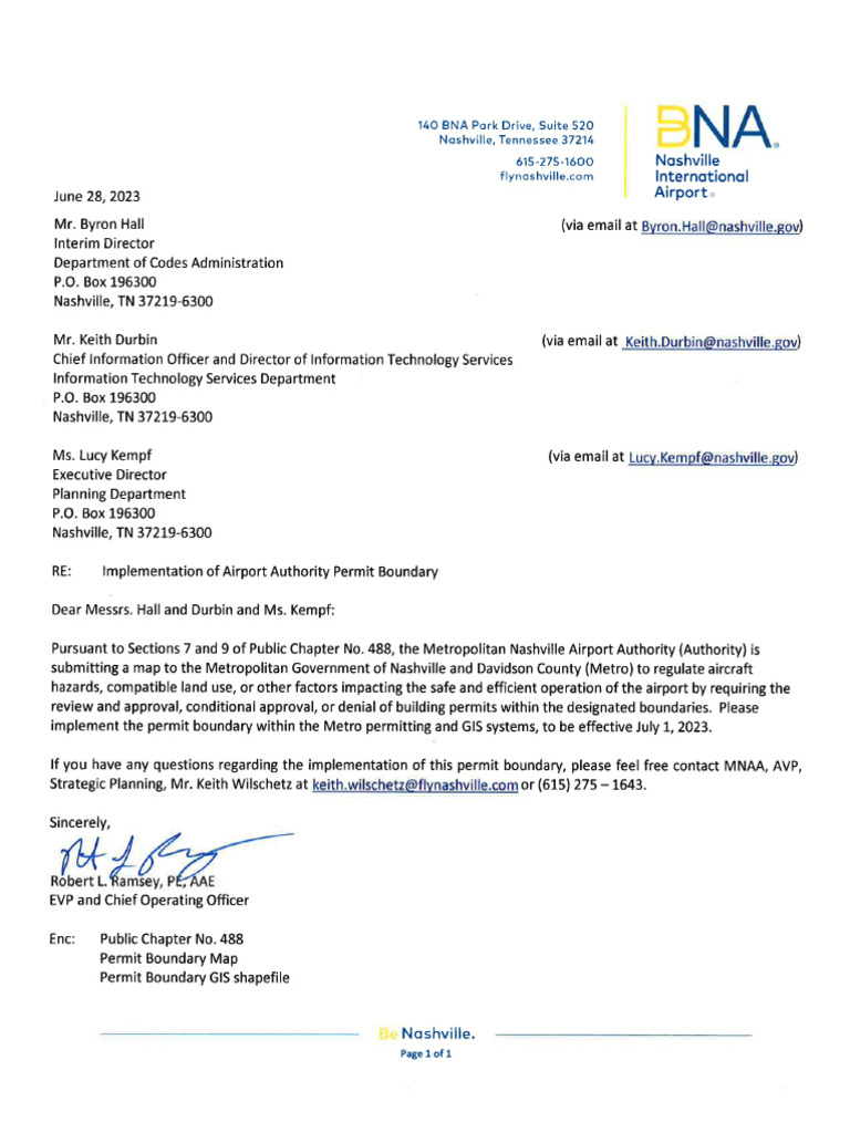 Airport Authority Permit Boundary Letter To Metro | PDF