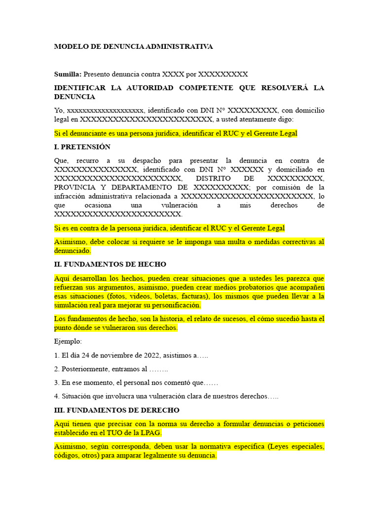 Modelo de Denuncia Administrativa | PDF | Gobierno | Justicia