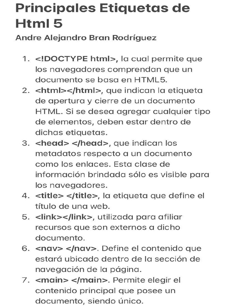Principales Etiquetas de HTML 5 | PDF Principales Etiquetas de HTML 5 | PDF