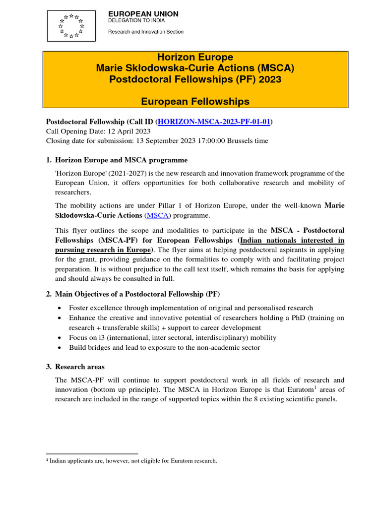FLYER-MSCA-PF-European Fellowship-Final | PDF | European Union | Doctor Of Philosophy