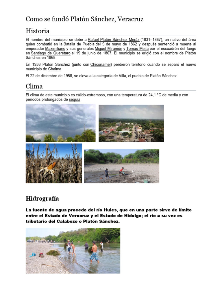 Historia y clima de Platón Sánchez, Veracruz | PDF