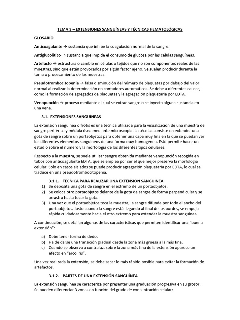 Tema 3 - Extensiones Sanguineas y Tecnicas Hematologicas | PDF | Sangre | Tinción