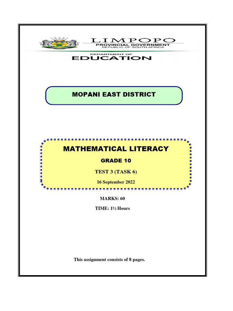 2022 Mlit Test 3 QP Grade 10 Term 3 | PDF | Area | Length
