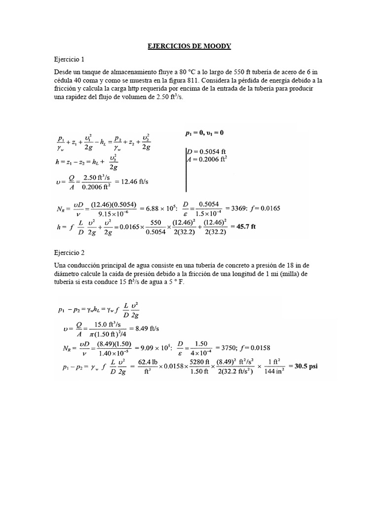 Ejercicio MOODY | PDF | Bomba | Agua