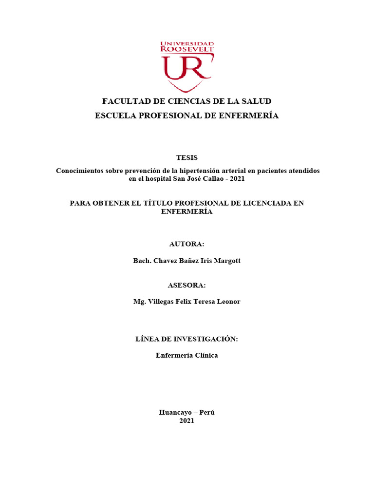 Tesis Iris Chavez | Descargar gratis PDF | Hipertensión | Conocimiento