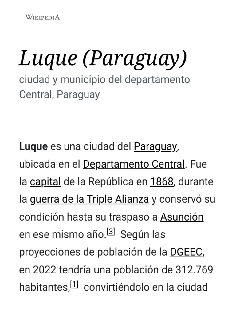 Luque (Paraguay) - Wikipedia, La Enciclopedia Libre | PDF