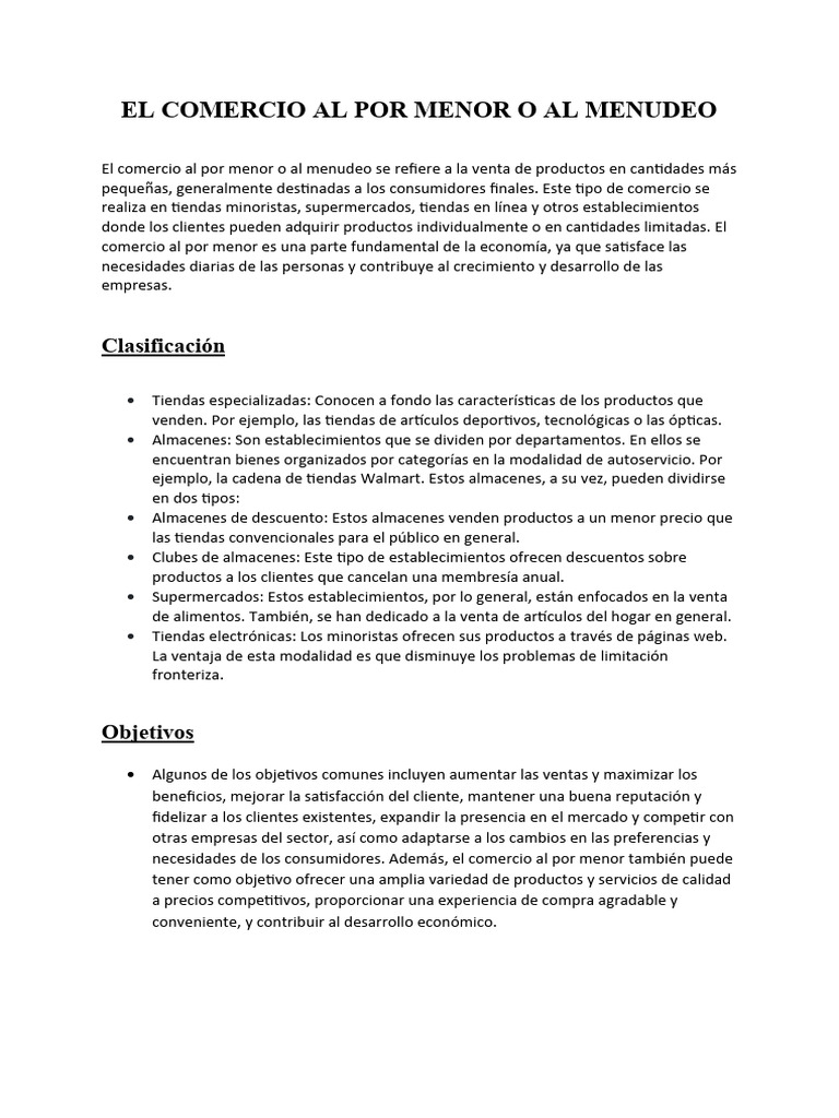 Comercio al por menor: Definición y tipos | PDF | Al por menor ...