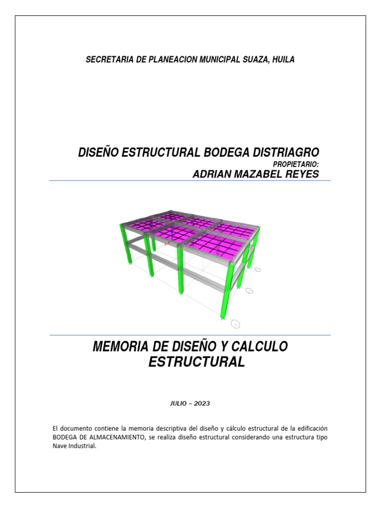 Memoria de Diseno y Calculo Estructural - Bodega Suaza | PDF