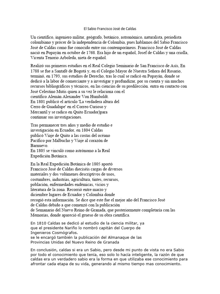 El Sabio Francisco José de Caldas | PDF | Colombia