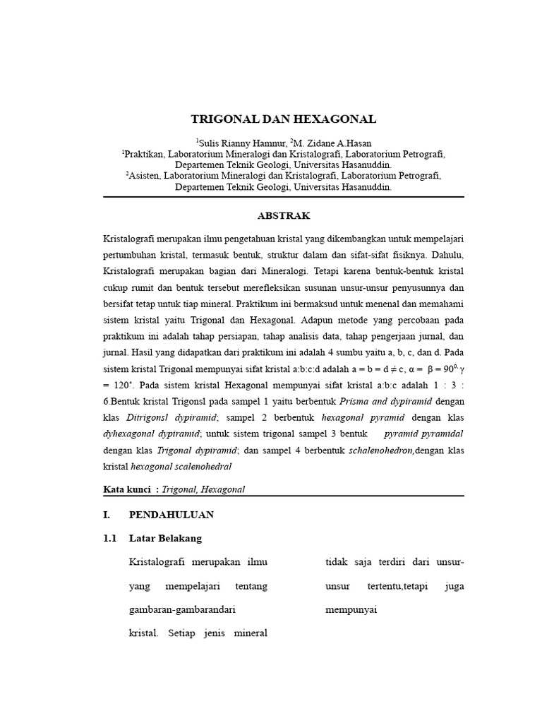 SISTEM KRISTAL TRIGONAL DAN HEXAGONAL | PDF