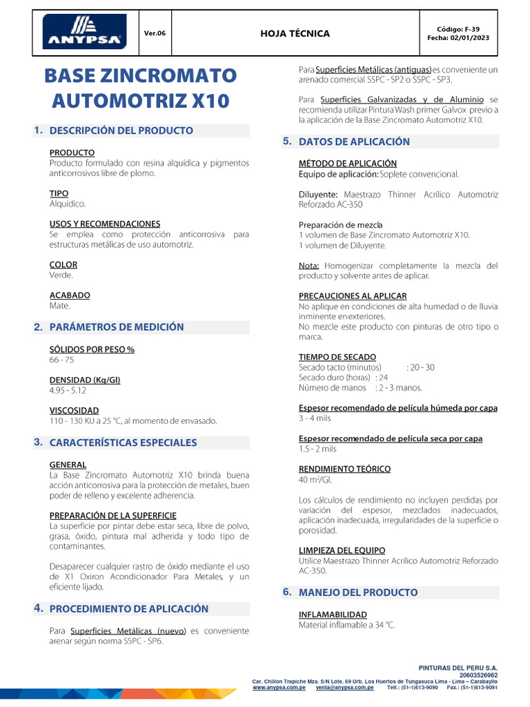 Base Zincromato Automotriz X10 Ficha Técnica | PDF