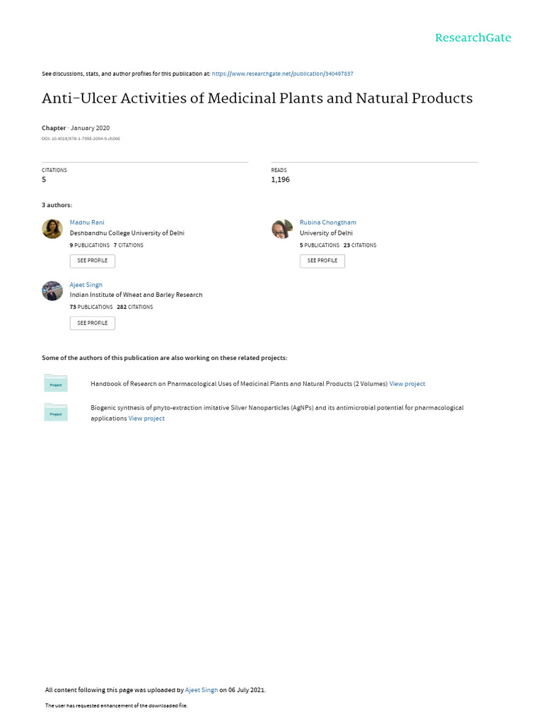 Anti-Ulcer Activities of Medicinal Plants and Natural Products | PDF ...