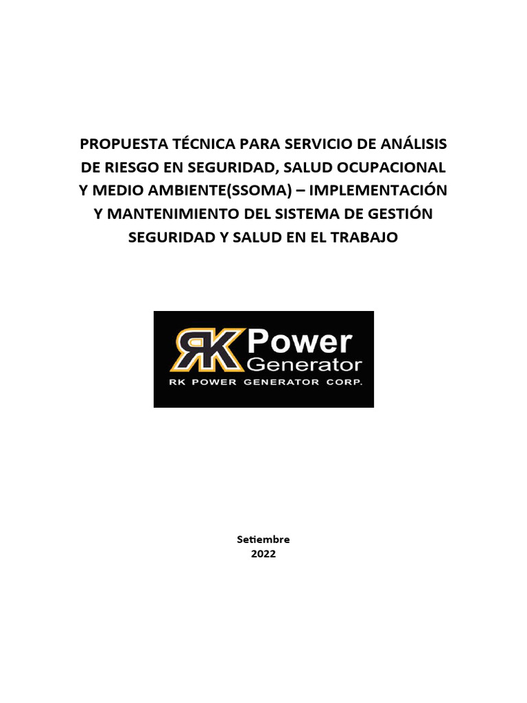 Propuesta Técnica para Servicio de Analisis de Riesgo Ssoma - RK Power ... Propuesta Técnica para Servicio de Analisis de Riesgo Ssoma - RK Power ...
