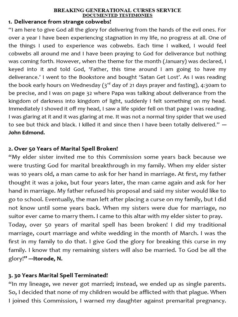 Testimonies On Breaking Generational Curses | PDF | Marriage