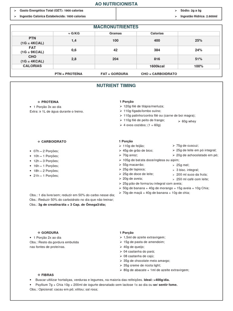 TABELA DE MACRO NUTRIÇÃO | PDF