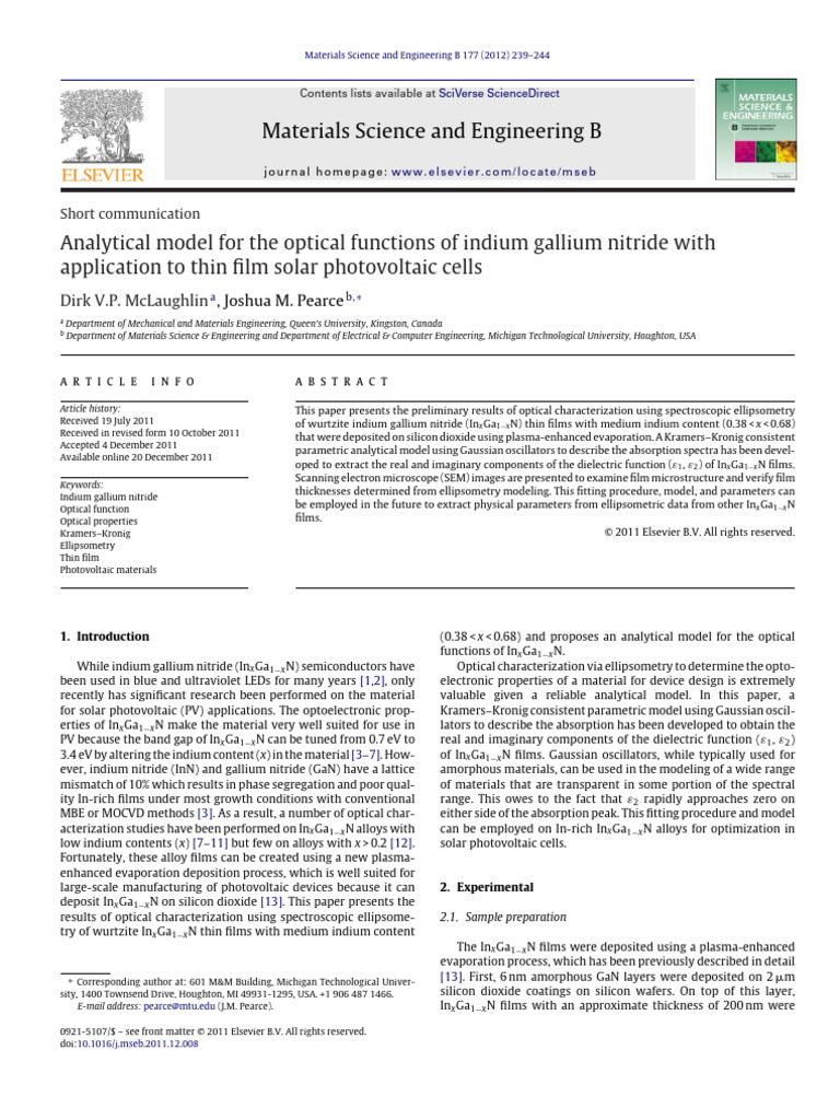 2 - Analytical Model For The Optical Functions of Indium Gallium ...