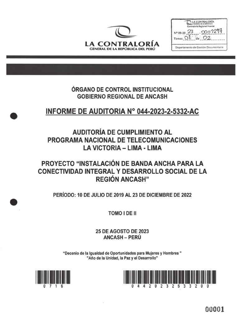 Informe de Auditoría 044-2023!2!5332-AC (Tomo 01 de 02) | PDF
