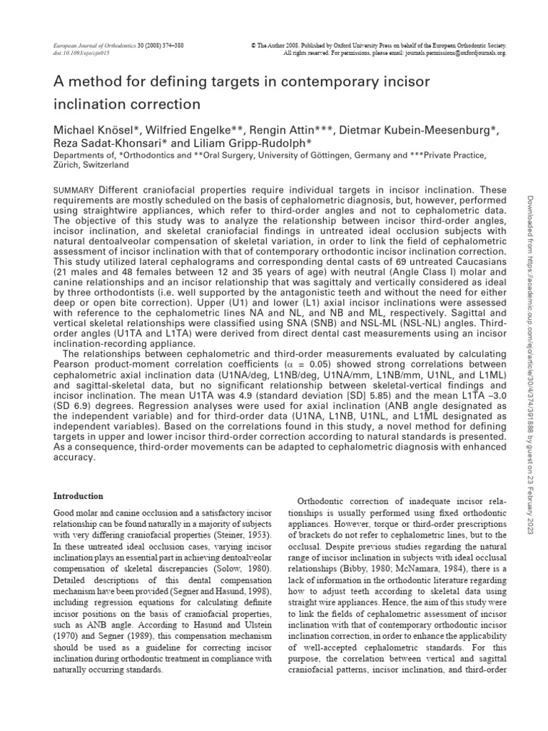 A Method For Defining Targets in Contemporary Incisor Inclination ...